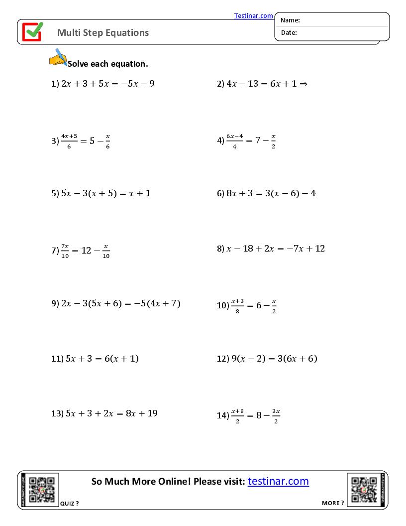 Solving Two Step And Multi Step Equations Worksheet Worksheets For 