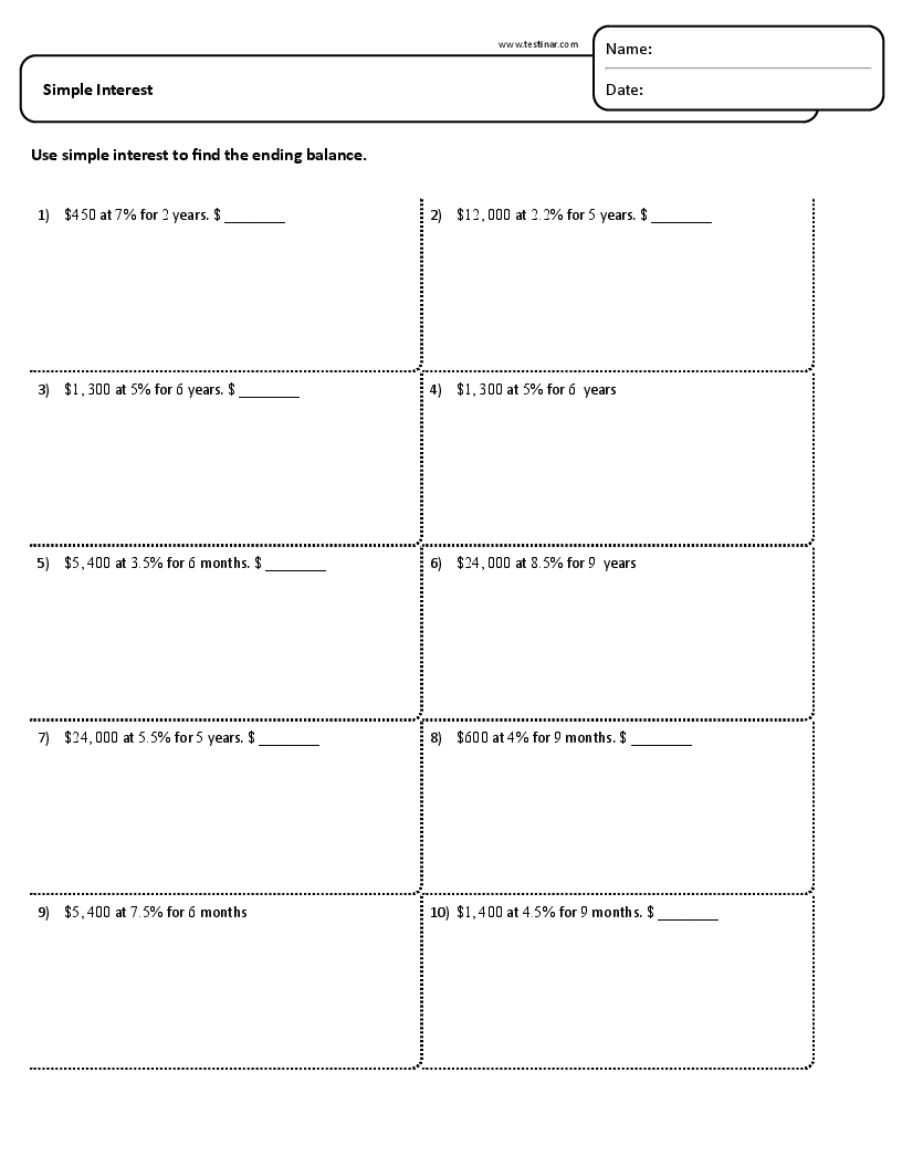 Simple Interest Worksheets Simple Interest Worksheets