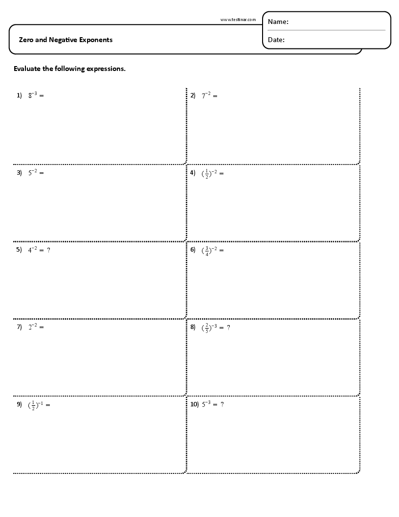 Zero And Negative Exponents Worksheets Zero And Negative Exponents Worksheets
