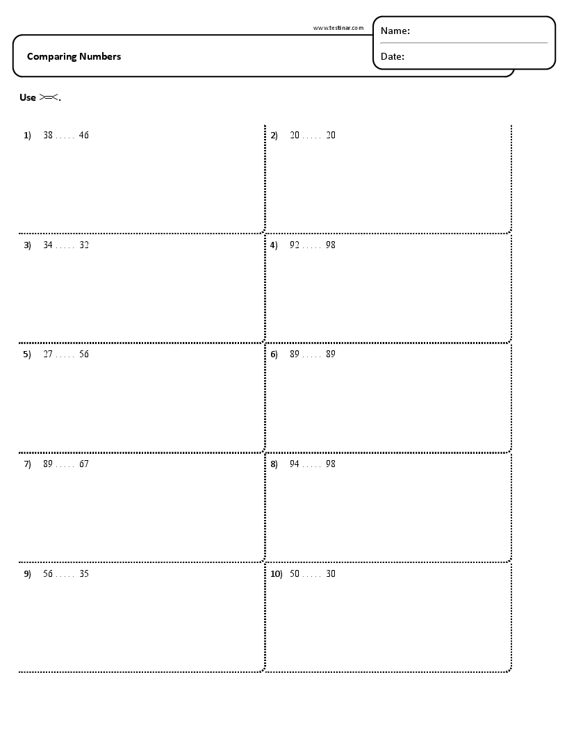 Comparing Numbers Worksheets