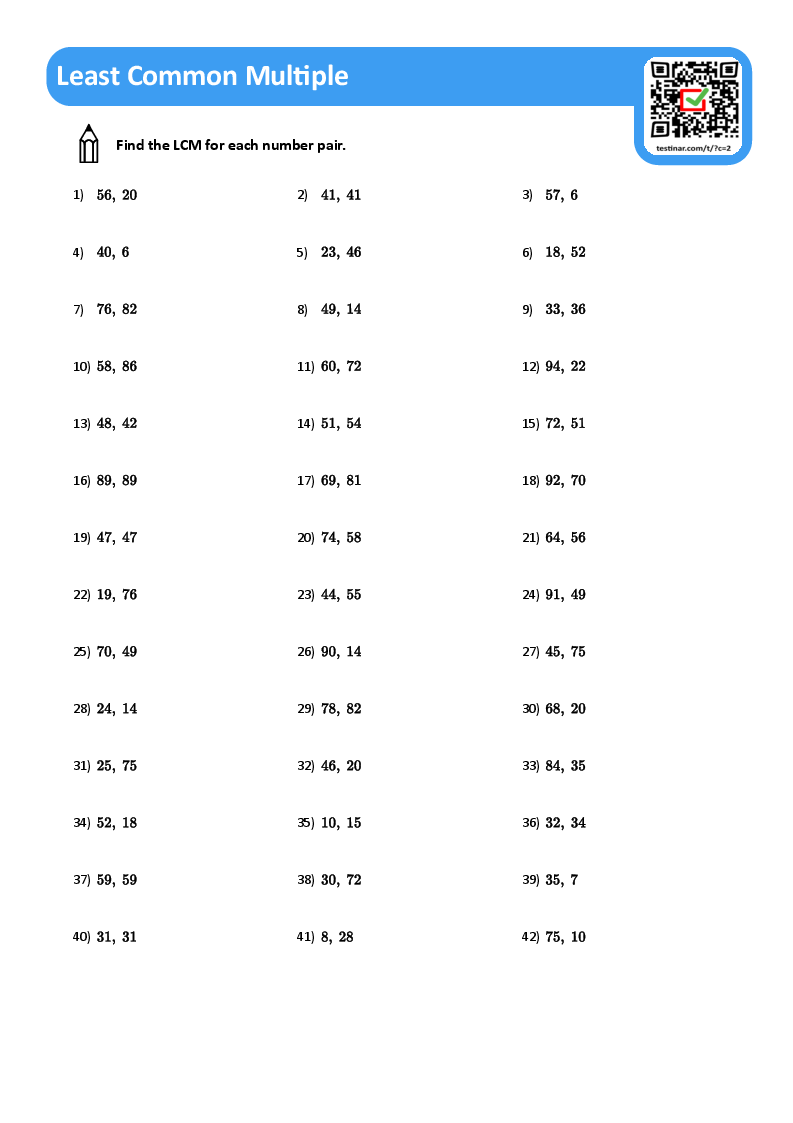 Least Common Multiple Worksheets