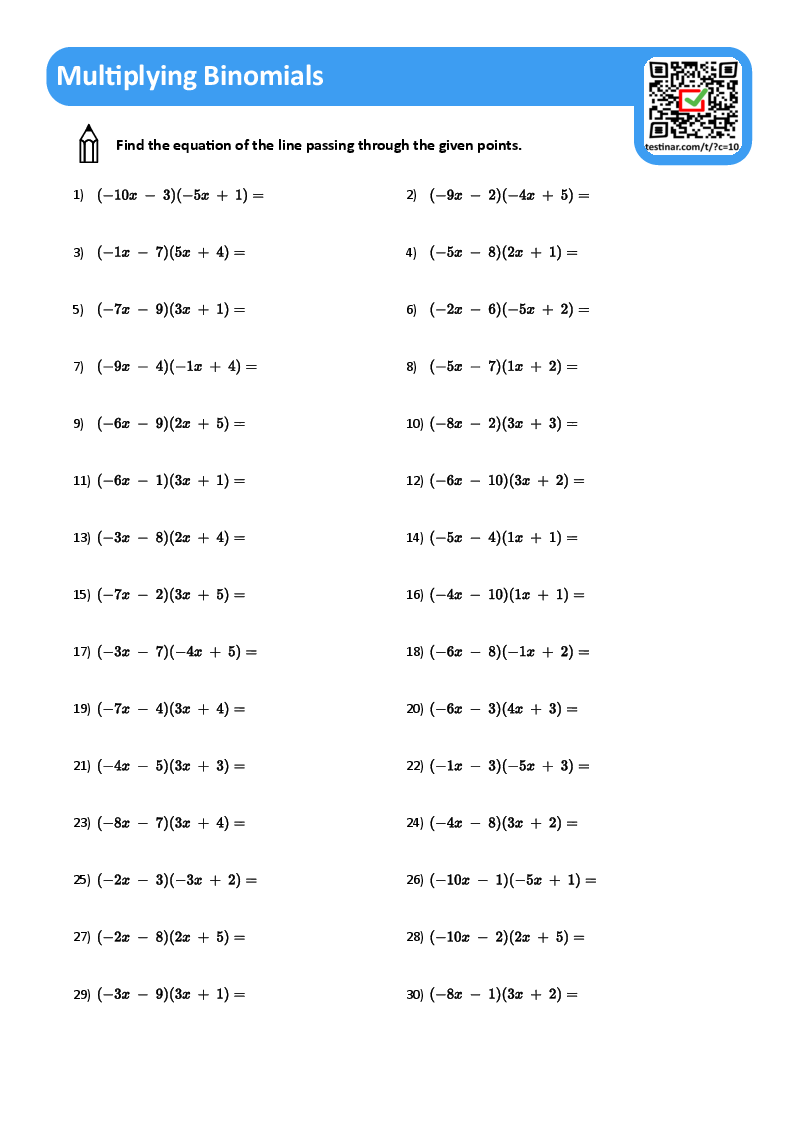 Multiplying Binomials Worksheets Multiplying Binomials Worksheets